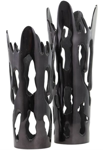 Deco Marche 2-Piece Black Aluminum Drip Vase with Melting Designed Body ...