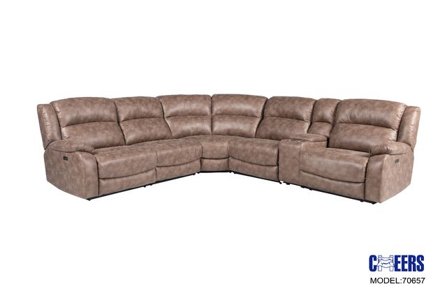 Cheers Light Brown Leather 6 Piece Power Reclining Sectional | Fischer ...