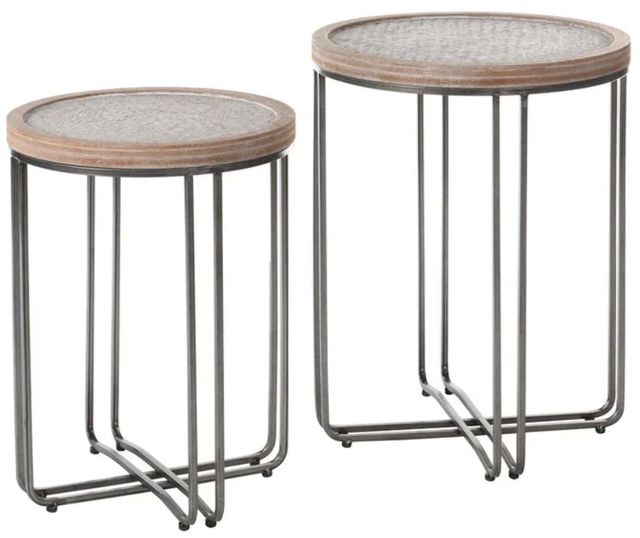 StyleCraft Ryder 2-Piece Beige Nested Round Table Set with Stainless ...