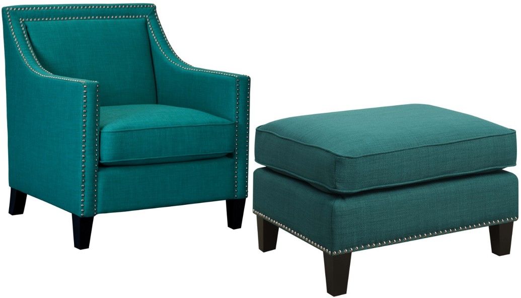 Elements International Erica Teal Chair and Ottoman Set | Hubbard and ...