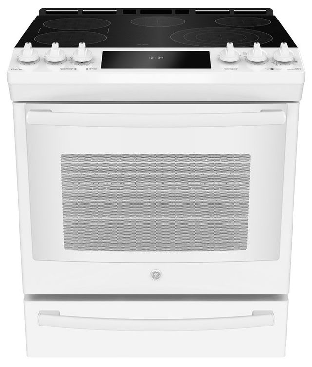 GE Profile™ 30" White Slide In Electric Range | FW Black