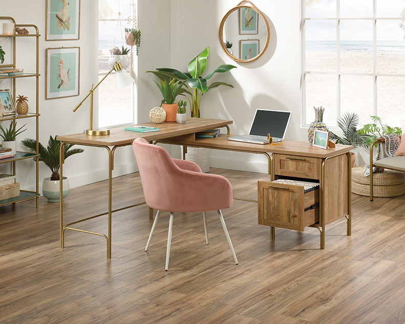 Sauder Coral Cape Sindoori Mango L Shaped Desk Economy Furniture