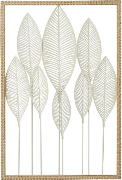 UMA Enterprise White Leaf Tall Cut-Out Wall Decor with Intricate Laser ...