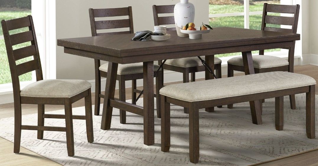 Elements International Jax 6-Piece Cherry Standard Height Dining Set ...