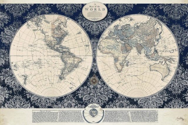 Classy Art Blue Map of the World by Elizabeth Medley Wall Art | Fischer ...