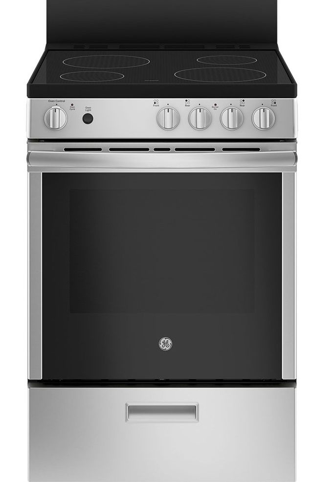 GE® 24" Stainless Steel Freestanding Electric Range | Arva Appliance