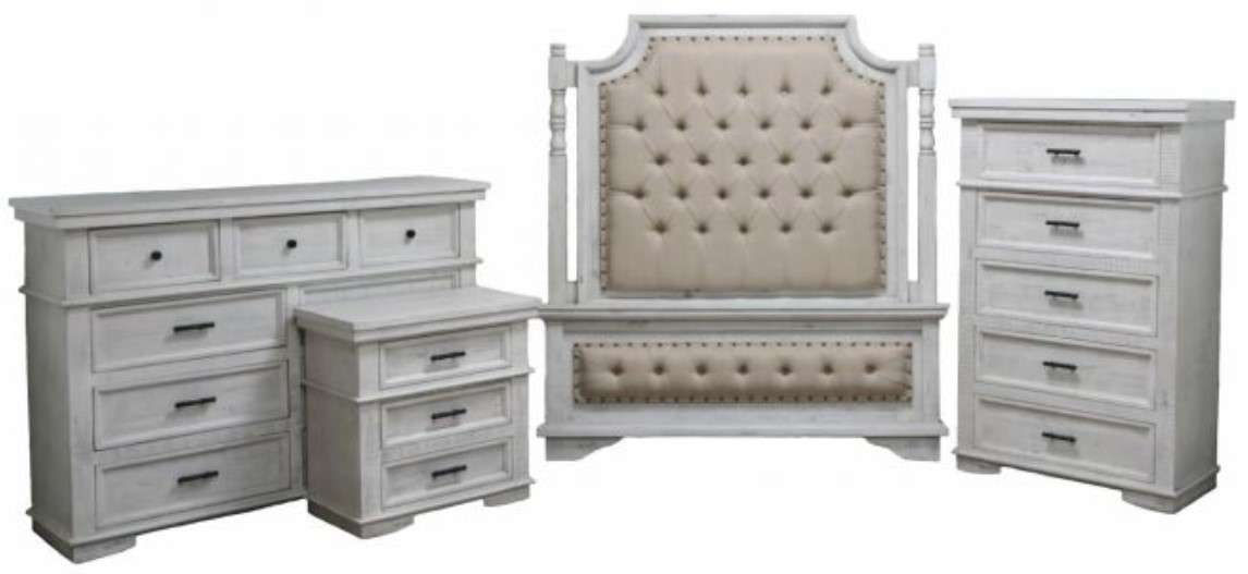 Million Dollar Rustic Sam 4 Piece Cream Nero White Queen Upholstered Panel Bedroom Set Furniture Express Valdosta GA