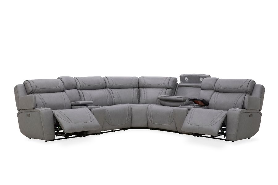 Kate Preston Home 7pc Storm Blue Leather Sectional with Cooling Unit ...