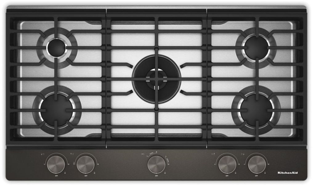 KitchenAid® 36" Black Ore Gas Cooktop with 5 Burners and Integrated Wok ...