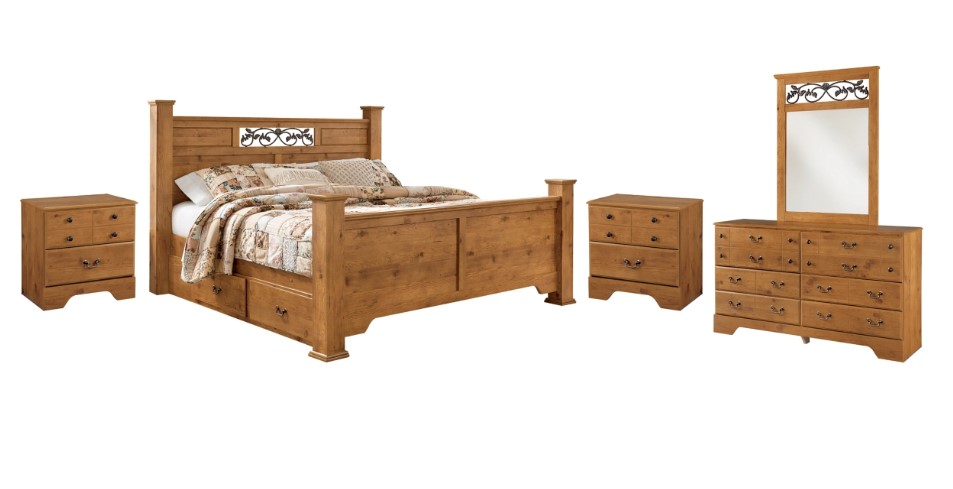 Signature Design by Ashley Bittersweet 5 Piece Light Brown King Poster Storage Bed Set Logan UT