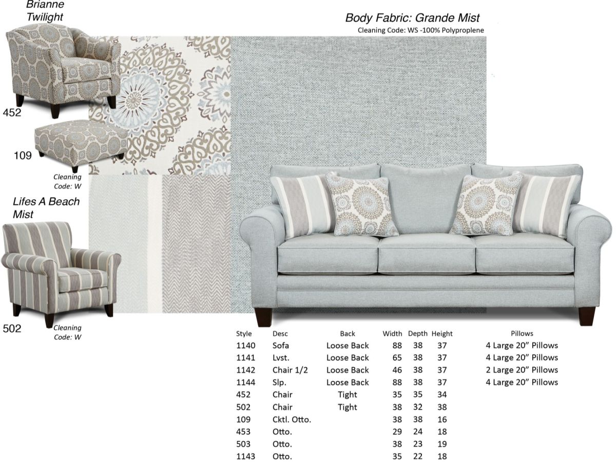 The grande mist living room set store