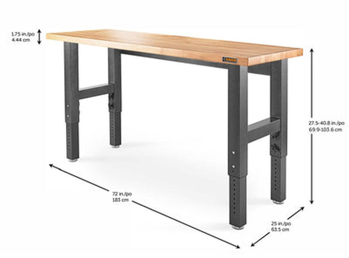Gladiator Hammered Granite 6 Adjustable Height Hardwood Workbench with Black Metal Legs Crossroads Appliance