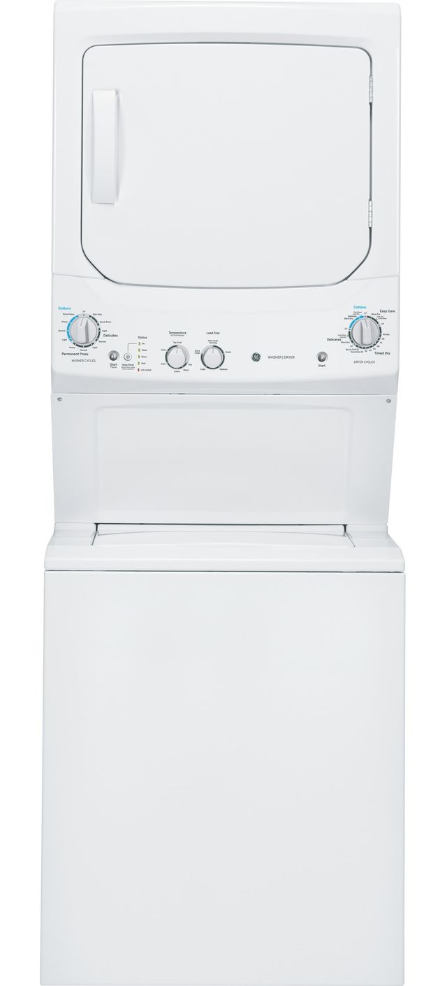 GE® Unitized Spacemaker® Gas Washer/Dryer Stack Laundry-White ...