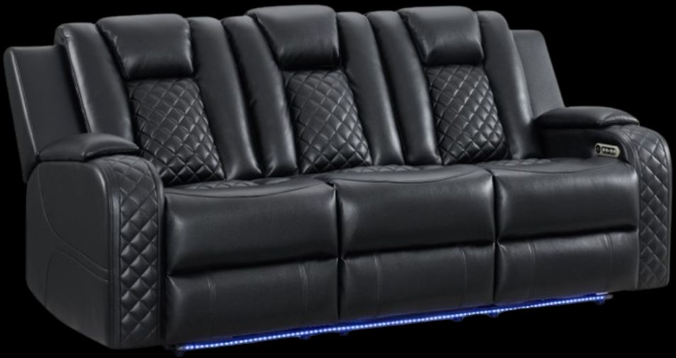 Elements International Carlo Pebble Black Power Motion Sofa with Power ...