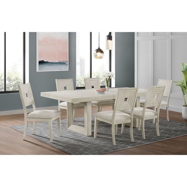 Elements International Avalanche Antique White Dining Table and 4 Side ...