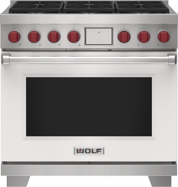 Wolf® 36" Stainless Steel Pro Style Dual Fuel Range with White Door ...