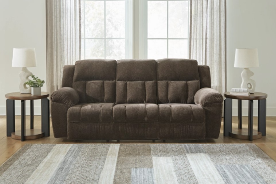 Signature Design by Ashley Frohn Chocolate Reclining Sofa Stubbe s BrandSource Home Furnishings