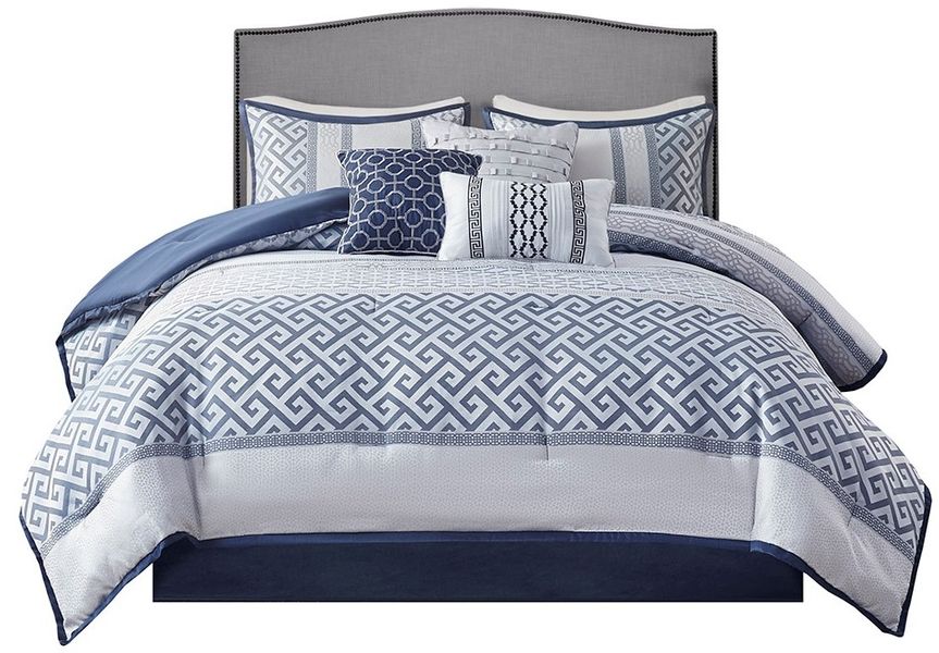 Olliix by Madison Park Bennett 7 Piece Navy King Jacquard Comforter Set ...