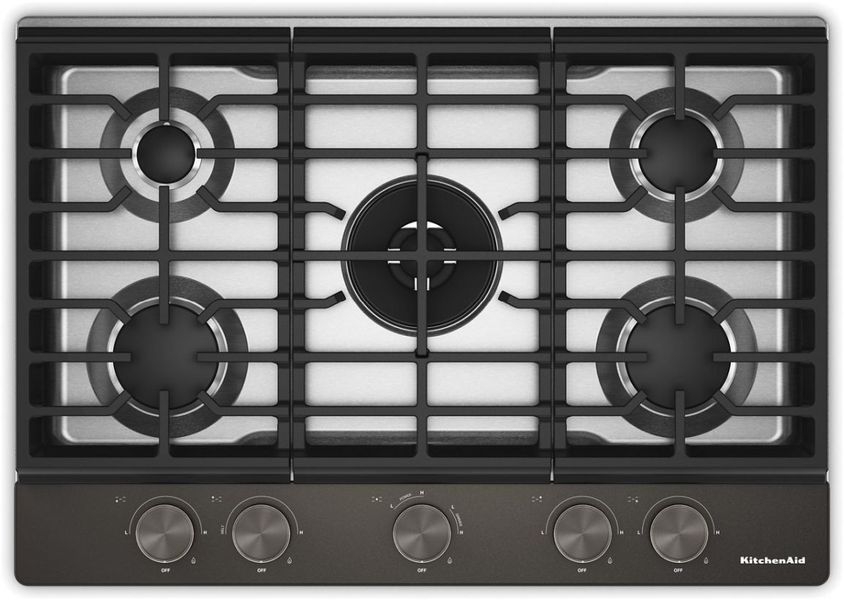 KitchenAid® 30" Black Ore Gas Cooktop with 5 Burners and Integrated Wok ...