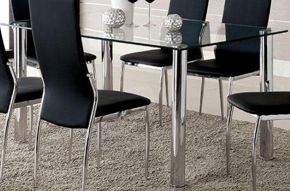 Black glass dining table with chrome legs store