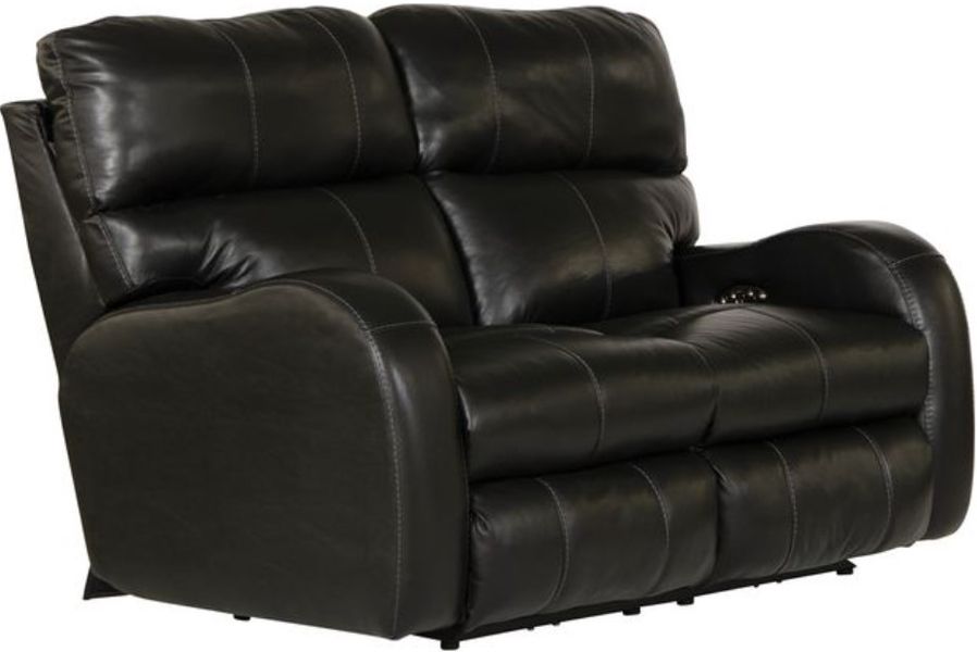 Catnapper® Angelo Black Leather Power Lay Flat Reclining Loveseat with ...