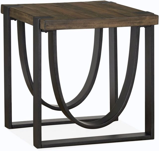 Magnussen Home® Bowden Rustic Honey End Table with Black Metal Base ...