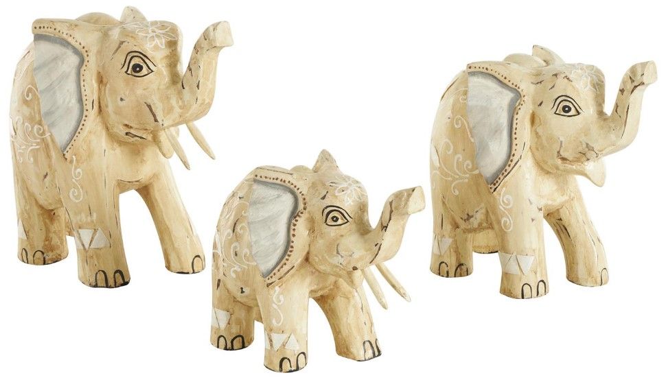 UMA Enterprise 3-Piece Light Brown Elephant Handmade Sculpture with ...