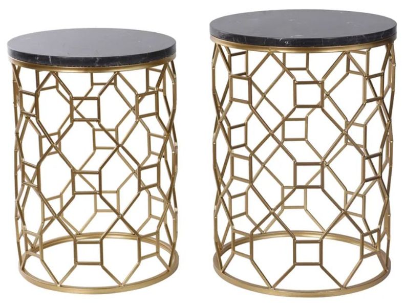 StyleCraft 2-Piece Polished Light Brown Marble Top Round Side Table Set ...