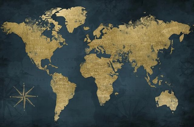 Classy Art Navy Gold Map by Natalie Carpentieri Wall Art | Brownie ...