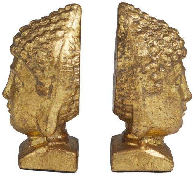 UMA Enterprise 2-Piece Gold Metal Buddha Decorative Bookends with Gold ...