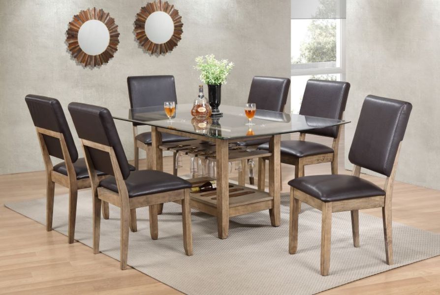 Bernards Cordova Glass Top Dining Table with Brown Base | Bob Mills ...