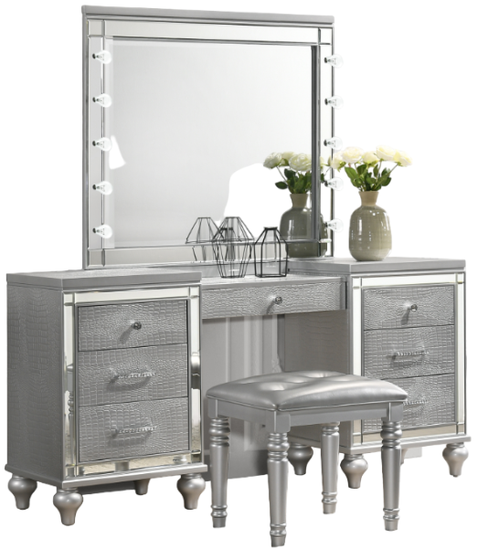 New Classic Home Furnishings Valentino 3 Piece Silver Vanity Set Fischer s Furniture and Appliance Tell City IN