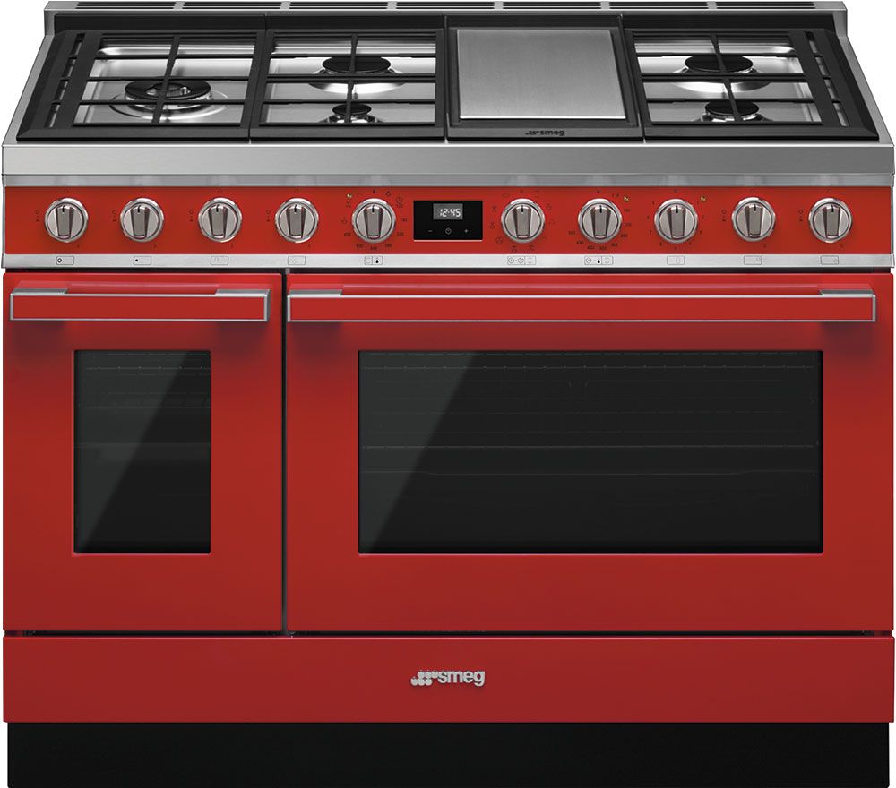 Smeg Portofino Aesthetic 48 Red Pro Style Dual Fuel Natural Gas Range Hugo s Appliances LLC Grandview WA