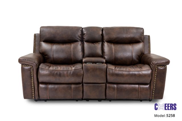 Cheers Brown Power Reclining Console Loveseat with Power Headrest ...