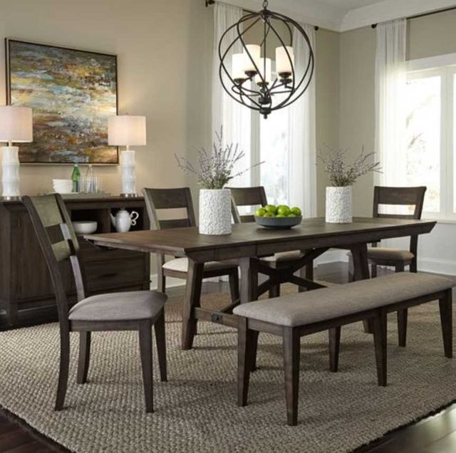 Liberty Furniture Double Bridge 6-Piece Dark Chestnut Trestle Table Set ...