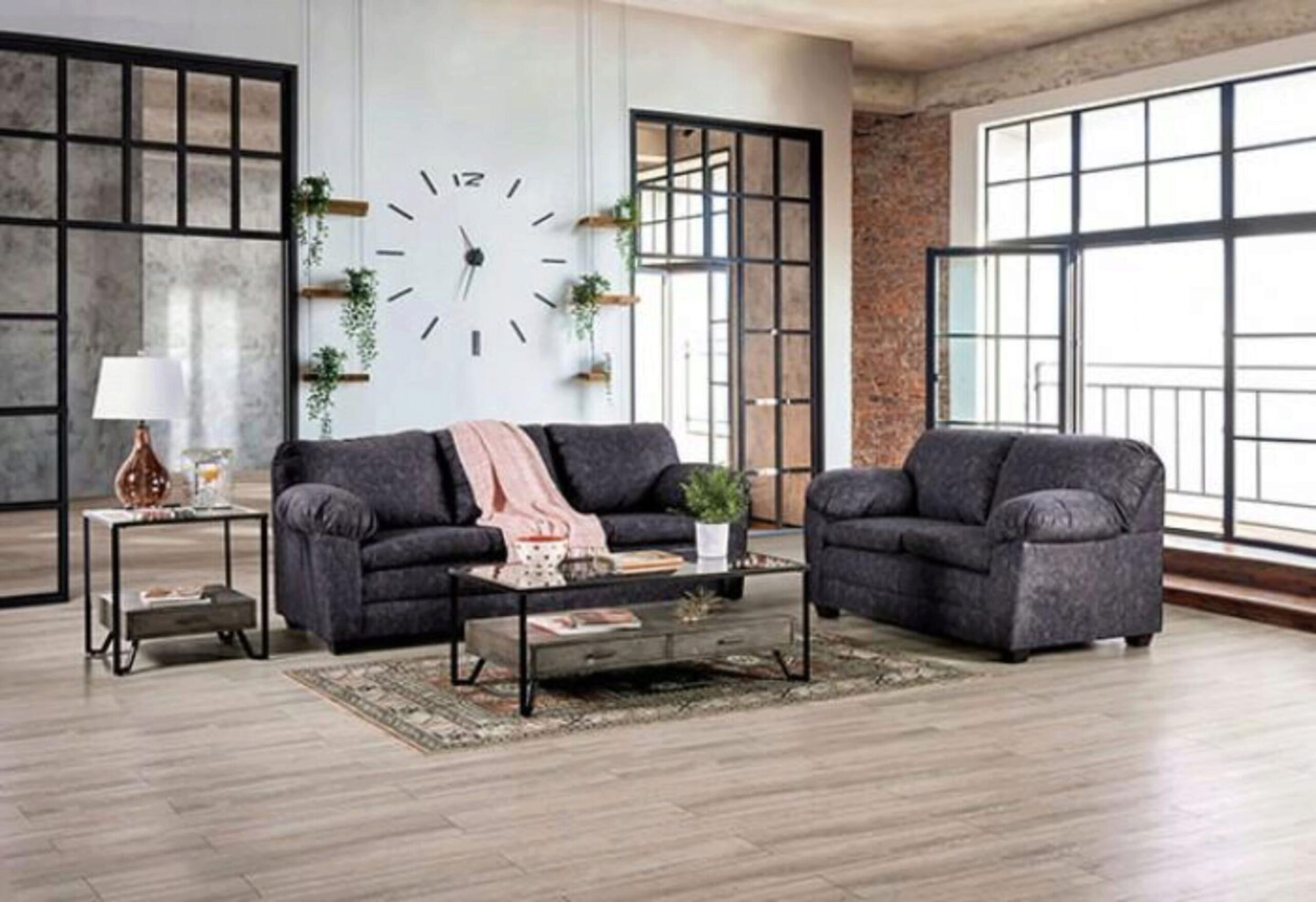 Furniture of America Keswick 2 Piece Charcoal Sofa Set