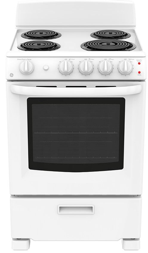 GE® 24" White Freestanding Electric Coil Range with Storage Drawer ...