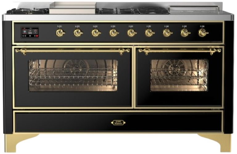 Ilve® Majestic III 60" Glossy Black Pro Style Dual Fuel Liquid Propane ...