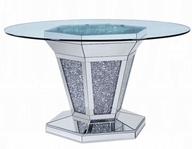 ACME Furniture Noralie Glass Top Round Dining Table with Mirrored and ...