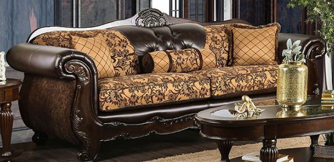 Furniture of America Quirino Tan Dark Brown Sofa