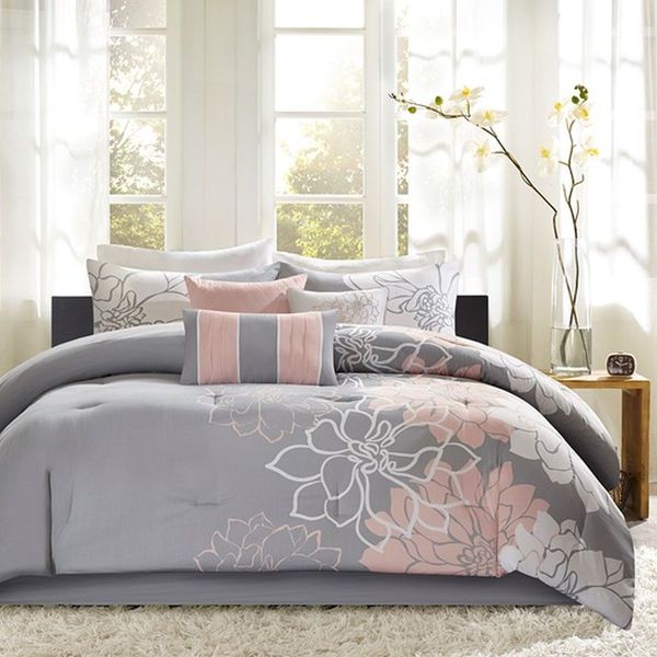 Olliix by Madison Park Grey/Blush King Lola Comforter Set | Big Sandy ...
