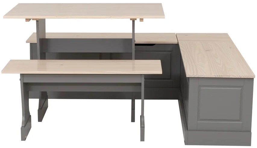 Linon Norah 3-Piece Gray/Maple Table Bench Nook Set | Hoelscher's Fine ...