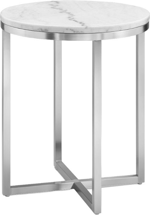 Magnussen Home Esme White Marble End Table with Brushed Nickel Base Comfort Center Furniture