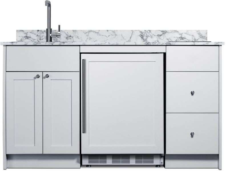 Summit® TurnKey Caldera 63" White Kitchenette with 5 Cu. Ft. Built-In ...