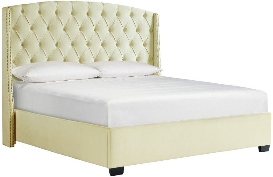 Elements International Foster Cream Queen Upholstered Platform Bed ...