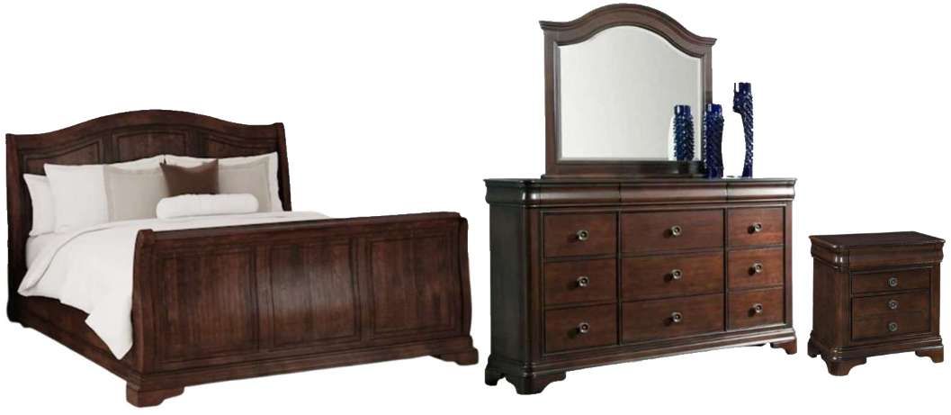 Elements International Cameron 4-Piece Cherry Queen Sleigh Bedroom Set | Furniture Marketplace ...