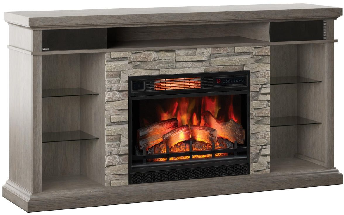 ClassicFlame Ellistone Weathered Gray TV Stand with ClassicFlame Electric Fireplace and Bluetooth Compatibility Fischer Furniture Rapid City SD