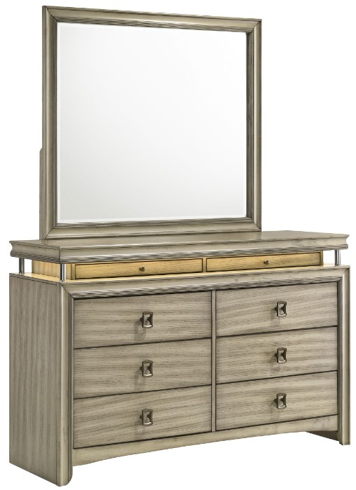 Coaster Giselle Rustic Beige Dresser and Mirror with LED Set Furniture Loft Osage City Kansas