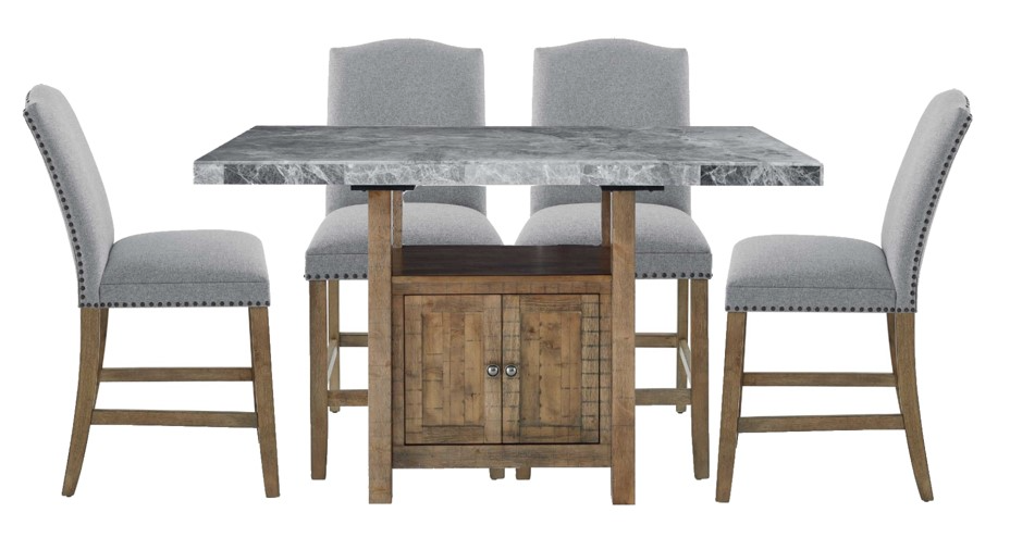 Steve Silver Co. Grayson 5 Piece Ash Gray Gray Counter Height Dining Set with Dark Oak Base