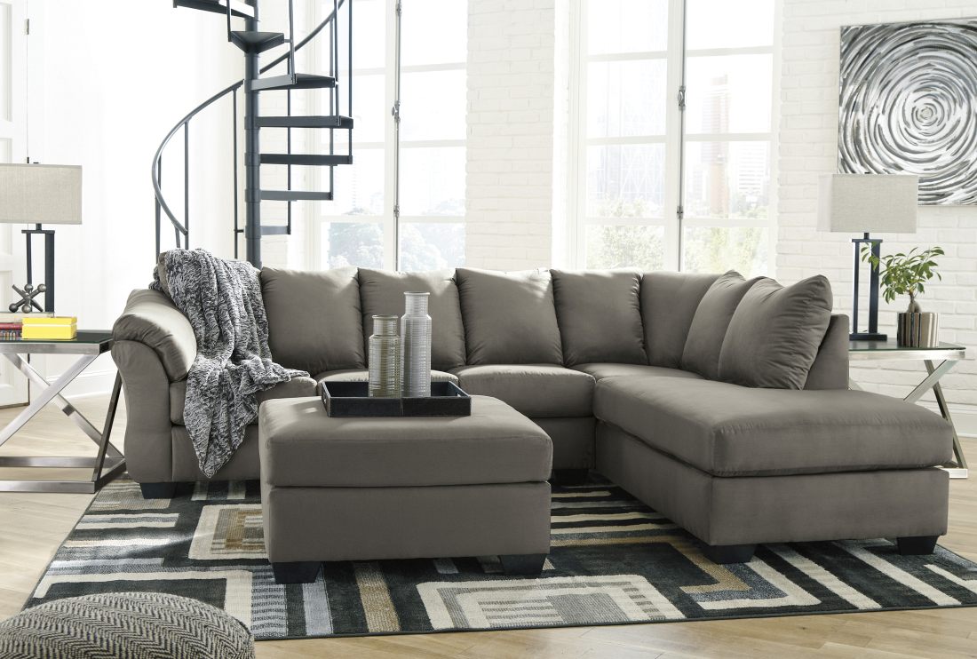 Signature Design by Ashley Darcy 2 Piece Cobblestone Right Arm Facing Sofa Sectional and Chaise Farnham s Furniture Galleries Casper Wyoming
